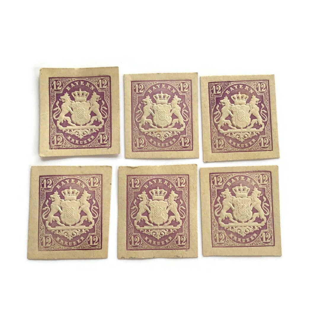 Bavaria coat of Arms Envelope Cut Square Stamps, Bayern 12 Kreuzer ...