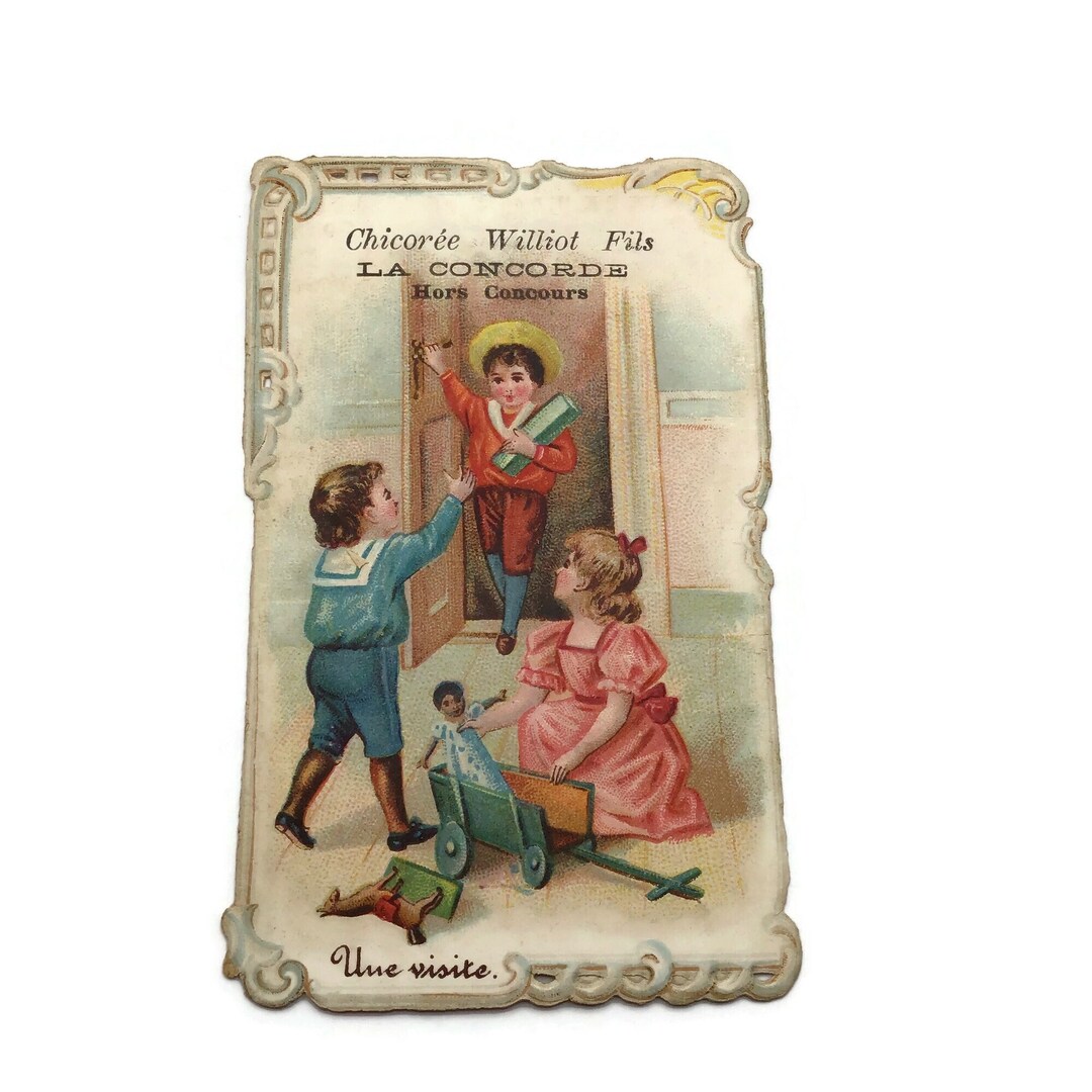 Charming Antique French Chromo Trade Card Boy and Girl With - Etsy