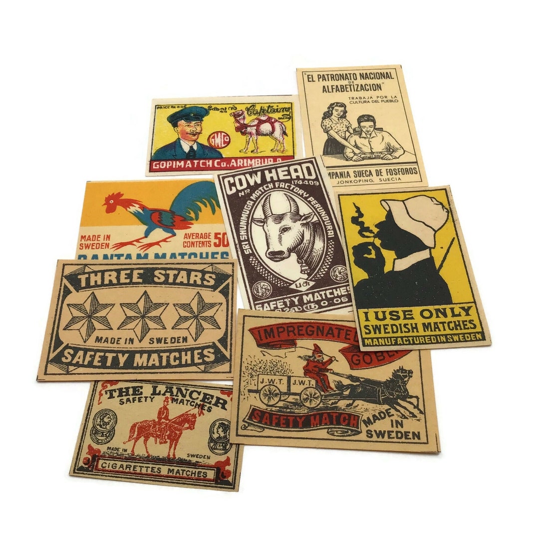 Vintage Matchbox Labels Assorted Set of 8 Safety Matches Labels ...