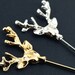 ON VACATION Tiny Silver or Gold Deer Head Brooch, Elk Antlers Lapel Pin ...