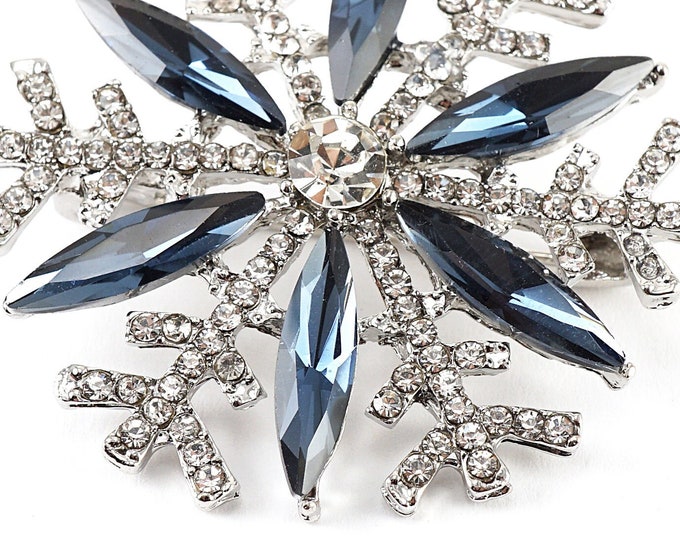 Exquisite Christmas Snowflake Brooch, Long Blue Crystals, Tiny ...