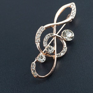 Gold Music Brooch, Treble Cleft Pin, Rhinestone Pin, Musician Gift ...