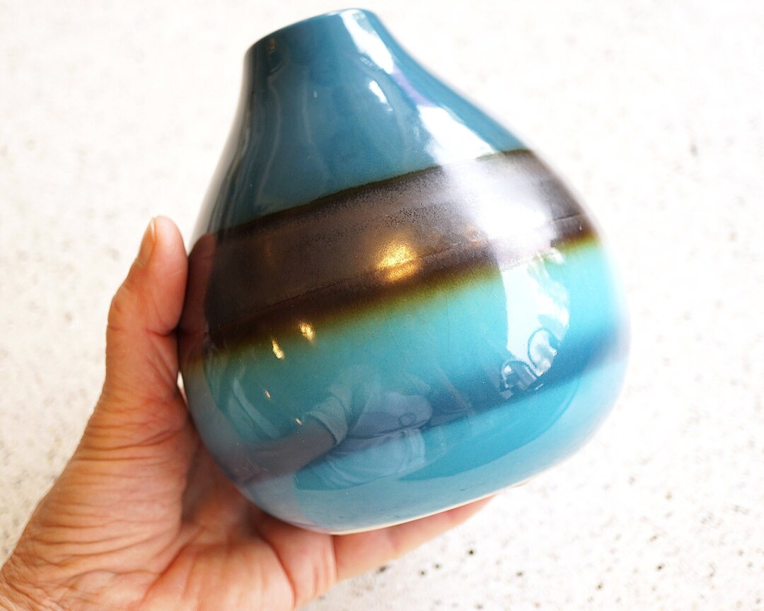 Teal Blue Vase Pottery, Ceramic Collectible Vase, Handmade Pottery ...
