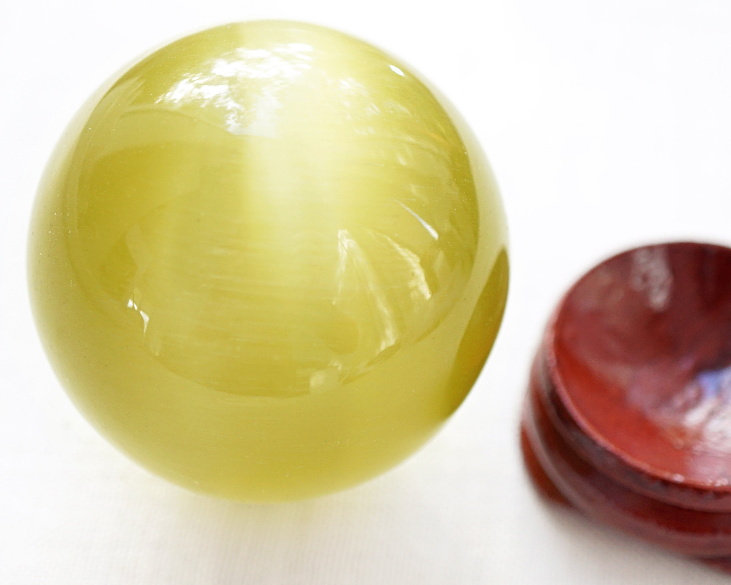 ON VACATION Yellow Cats Eye Marble Large Fiber Optic Crystal Ball Big ...