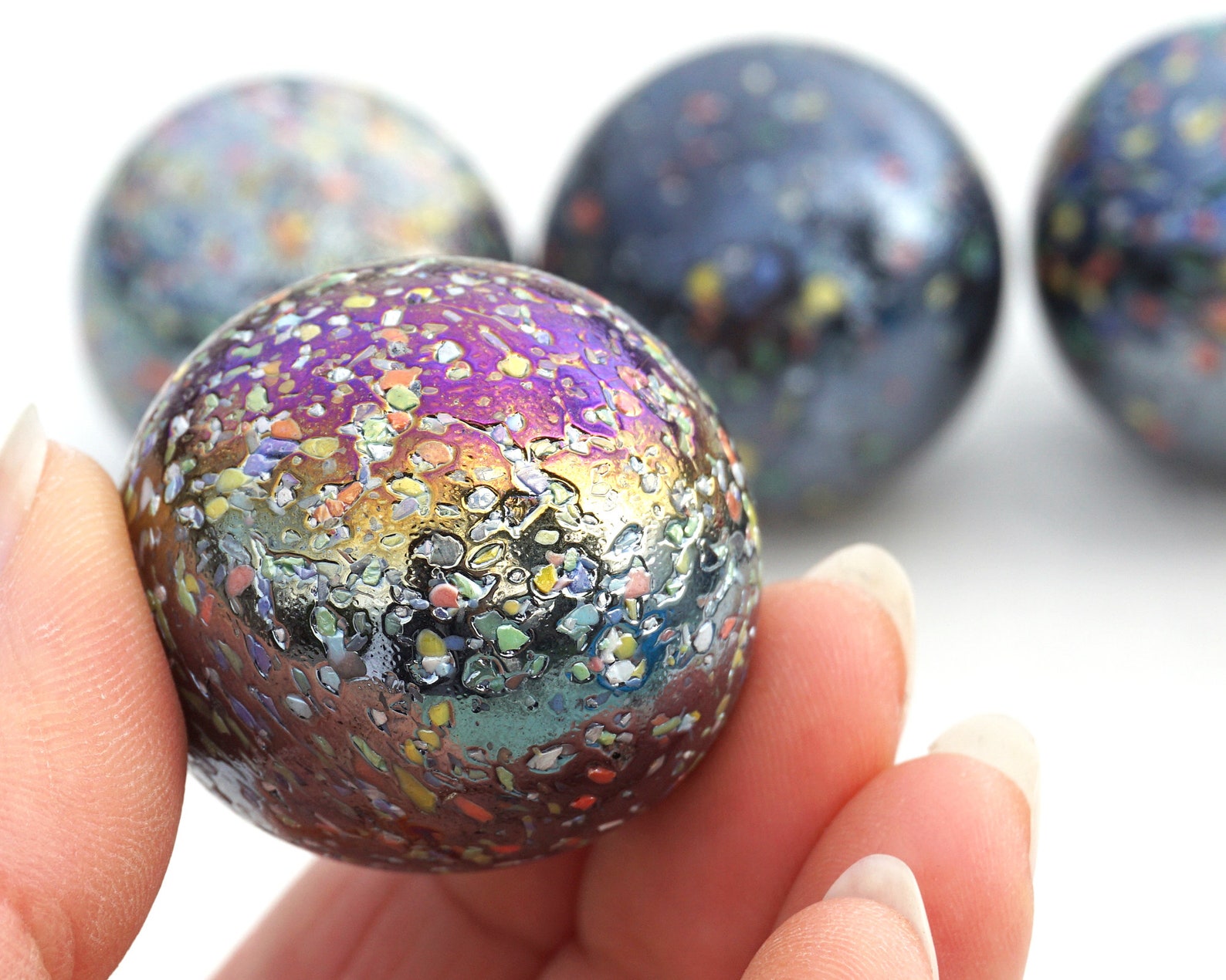 Big Vintage German Glass Marble 36mm Iridescent Black Speckled - Etsy