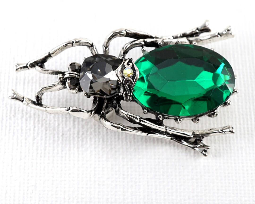 Large Emerald Green Crystal Bug Brooch, Big Vintage Beetle Pin, Insect ...