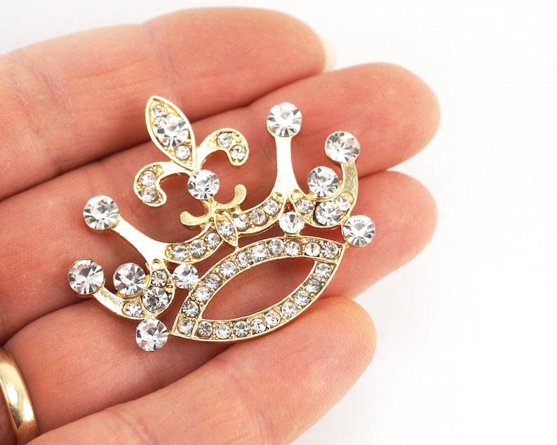 Gold Crown Brooch Rhinestone Crown Brooch Rhinestone Tiara - Etsy