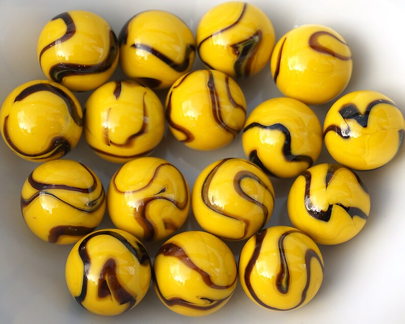 Vintage German Glass Marble 22mm, Yellow and Brown Swirl, Big Glass ...