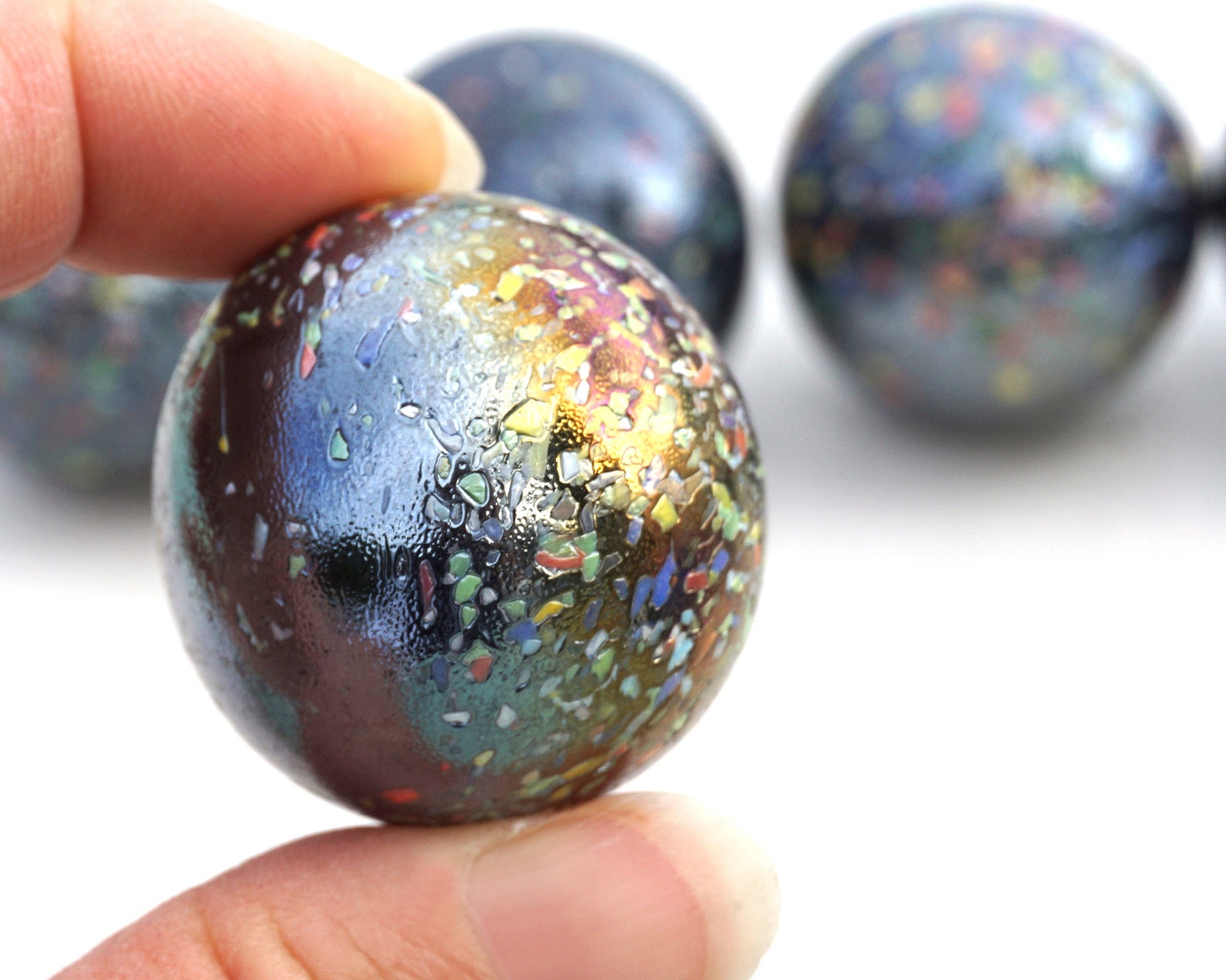 Big Vintage German Glass Marble 36mm Iridescent Black Speckled | Etsy