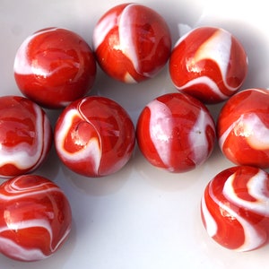 Vintage German Glass Marble 22mm, Red and White Swirl Marble, Big Glass ...