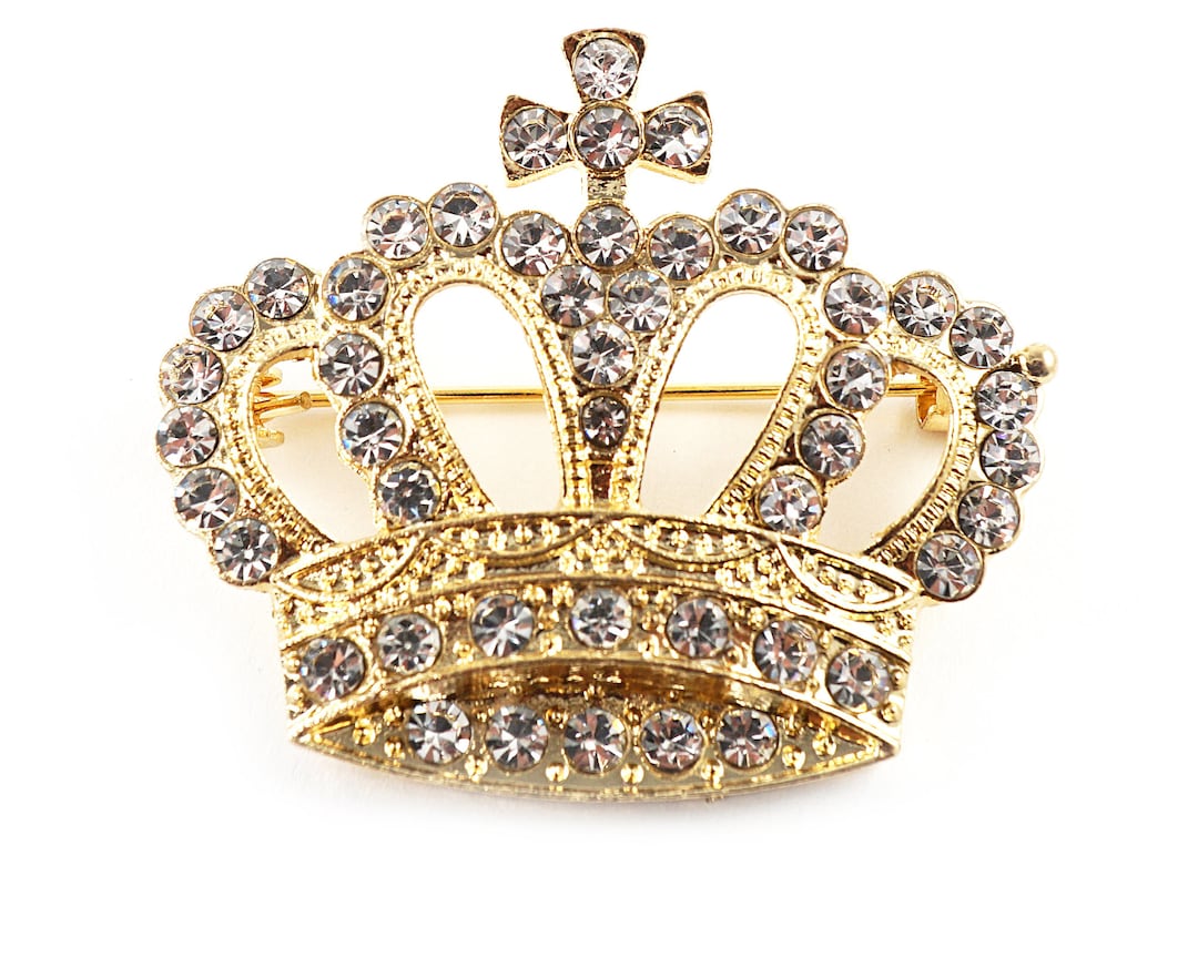 Silver or Gold Royal Crown Brooch, Crystal Rhinestone Princess Tiara ...