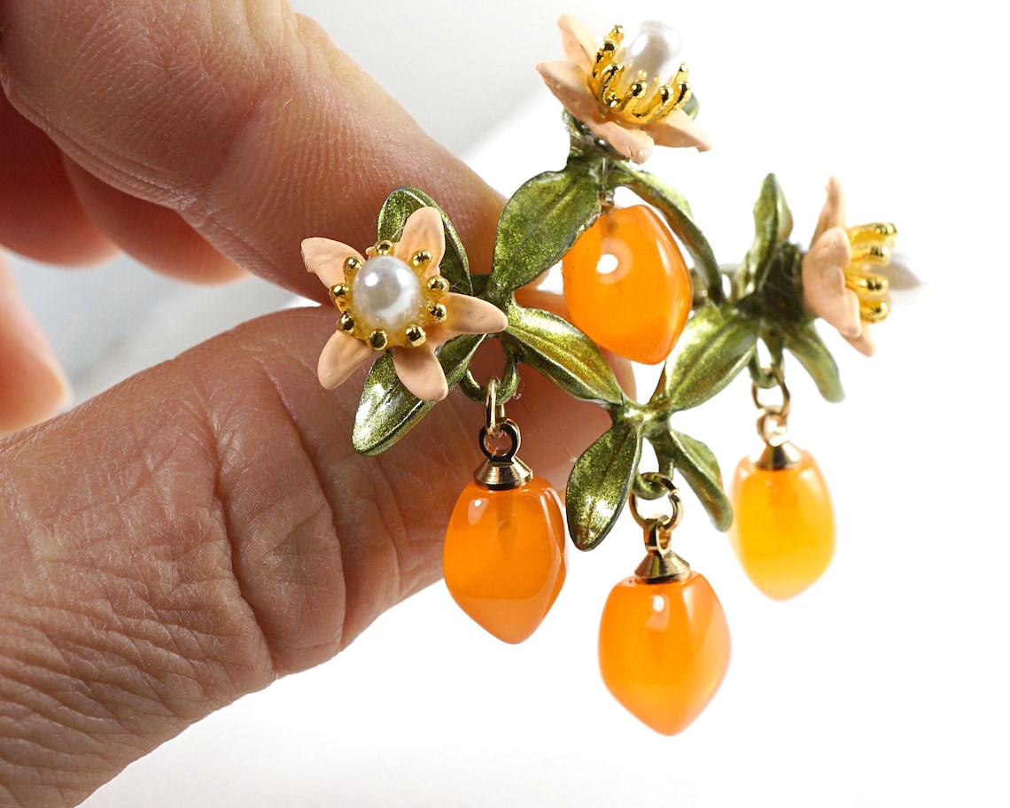 Exquisite Orange Fruit Berries Brooch Metallic Green Plant - Etsy