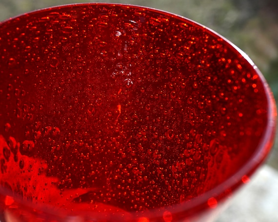 Clear Ruby Red Glass Bubble Art Glass Handmade Red Wine Glass | Etsy