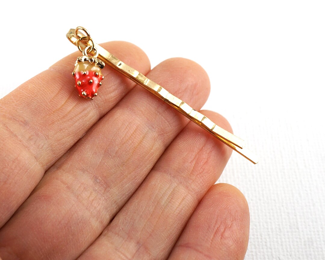 ON VACATION Tiny Strawberry Hair Pin, Strawberry Charm Bobby Pin ...