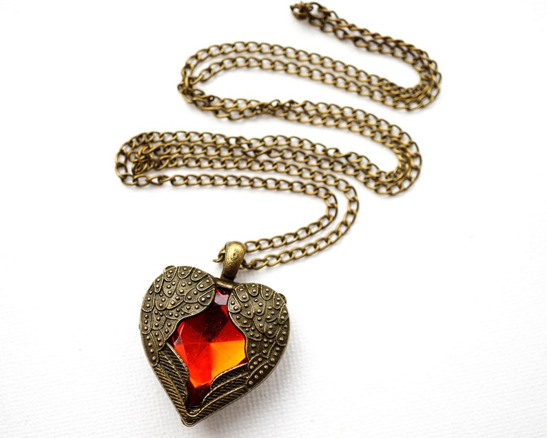 ON VACATION Vintage Jewelry, Red Heart Locket Necklace, Angel Wings ...