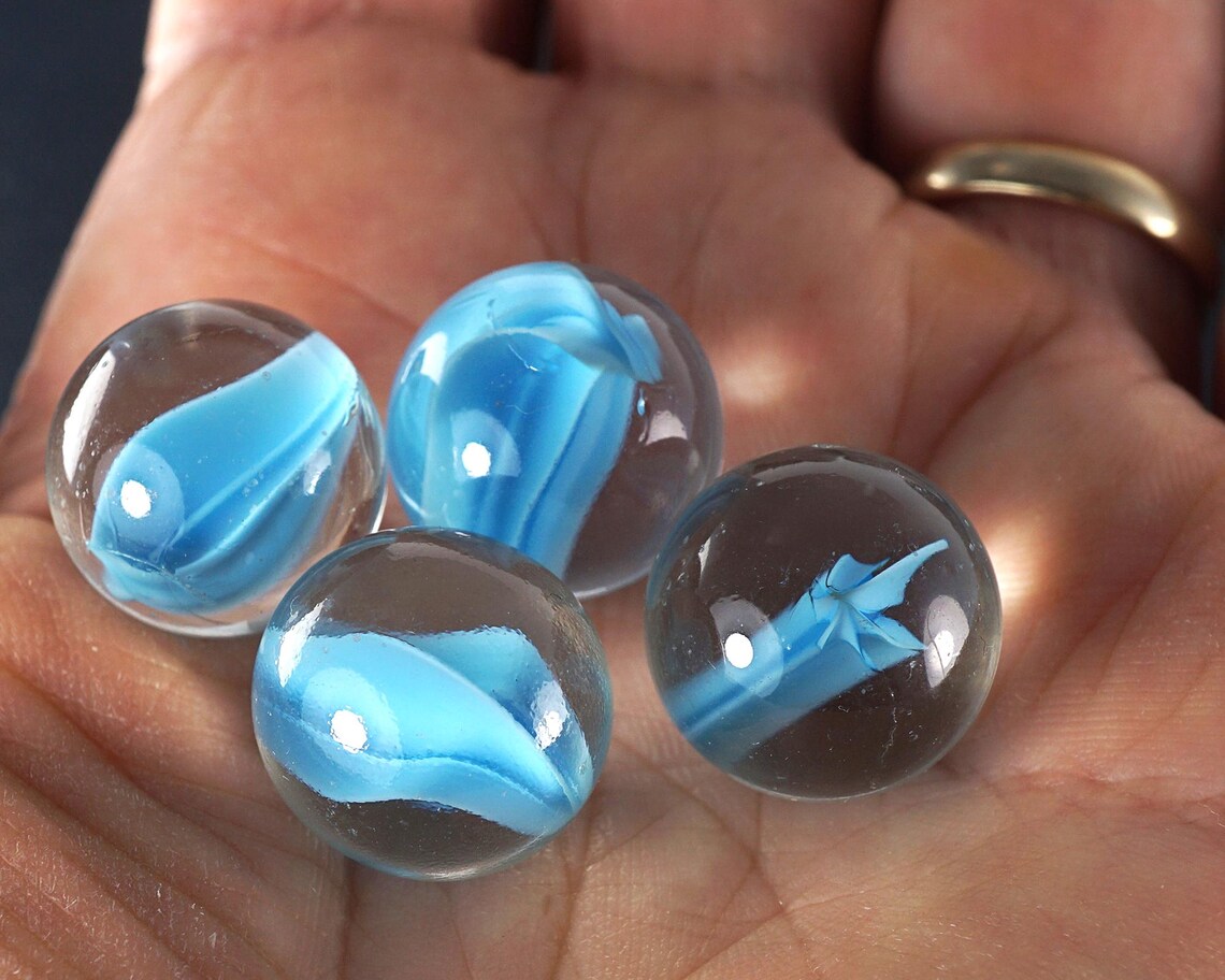 Vintage Vitro Agate Glass Marble, Clear With Light Blue Vane Marble 5/8 ...