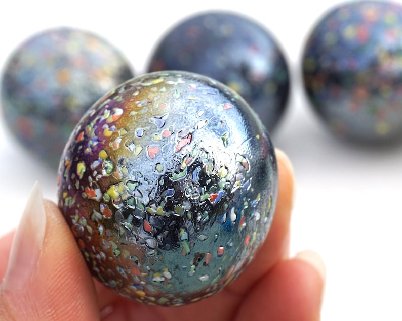 Big Vintage German Glass Marble 36mm Iridescent Black Speckled - Etsy