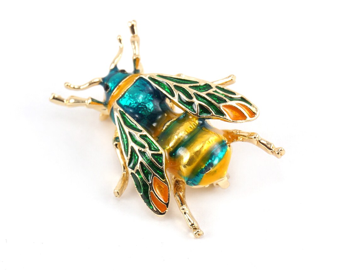ON VACATION Jewel Blue Teal Green Bee Brooch, Vintage Bee Pin, Enamel ...