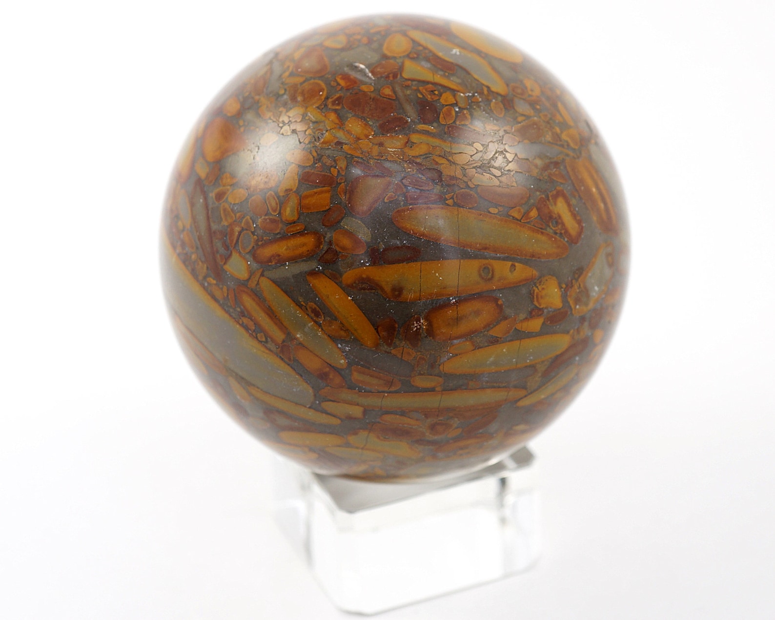 Large Natural Brown Bamboo Leaf Jasper 50mm Stone Sphere Ball Big ...