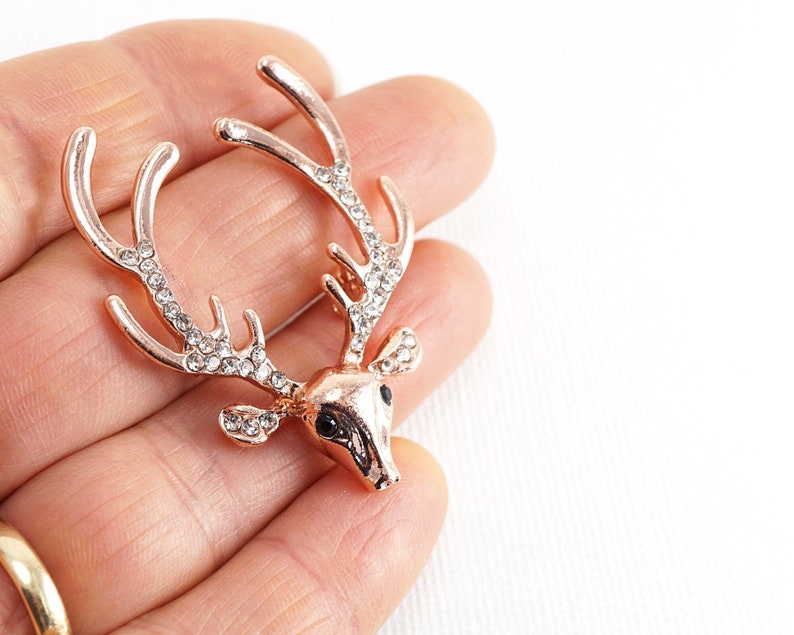 ON VACATION Vintage Rose Gold Elk Brooch, Elk Antlers With Rhinestones ...