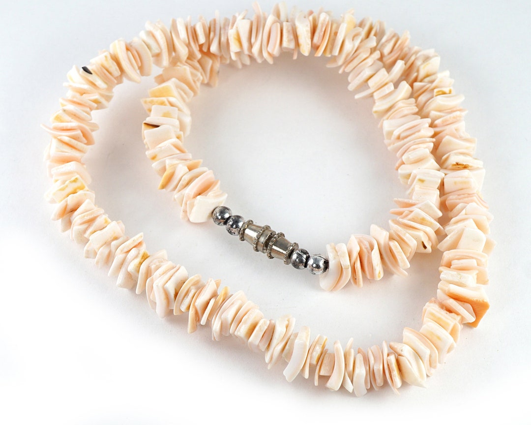 Natural Pink Shell Necklace, Heishi Stacked Shell Square Beads, Beach ...