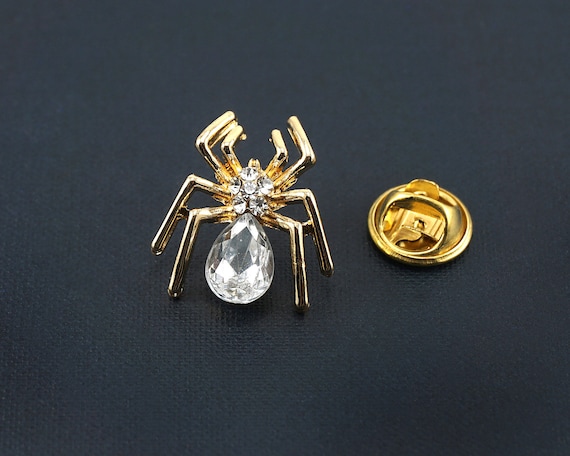 Small Gold Spider Pin Crystal Spider Lapel Pin for Men or | Etsy