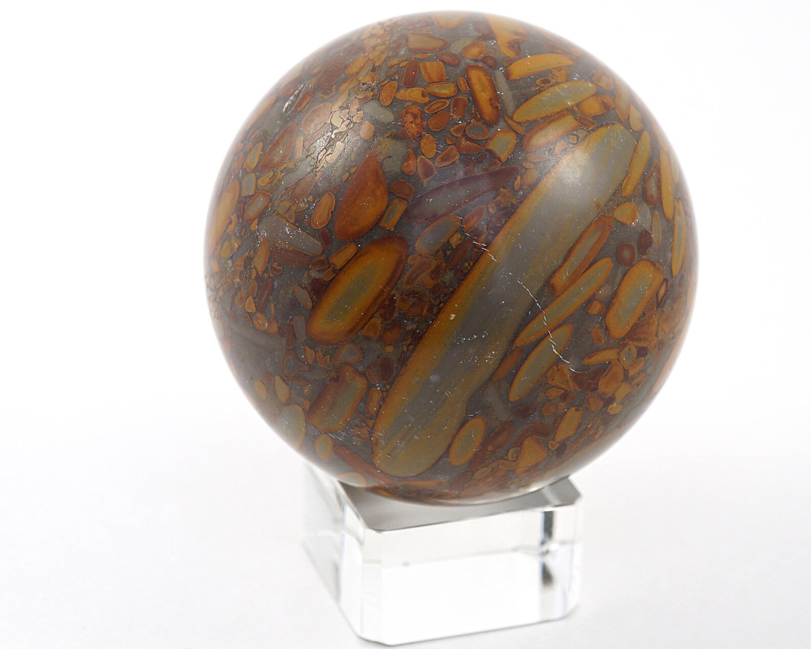 Large Natural Brown Bamboo Leaf Jasper 50mm Stone Sphere Ball Big ...