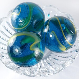 Huge Vintage German Glass Marble 37mm, Stunning Blue With Yellow Swirl ...