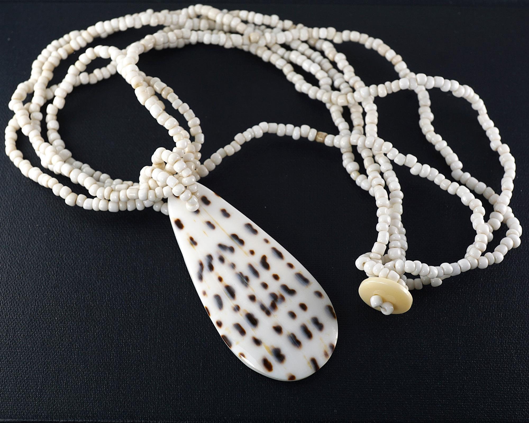 Teardrop Spotted Shell Pendant Necklace, White Multi Strand Necklace ...