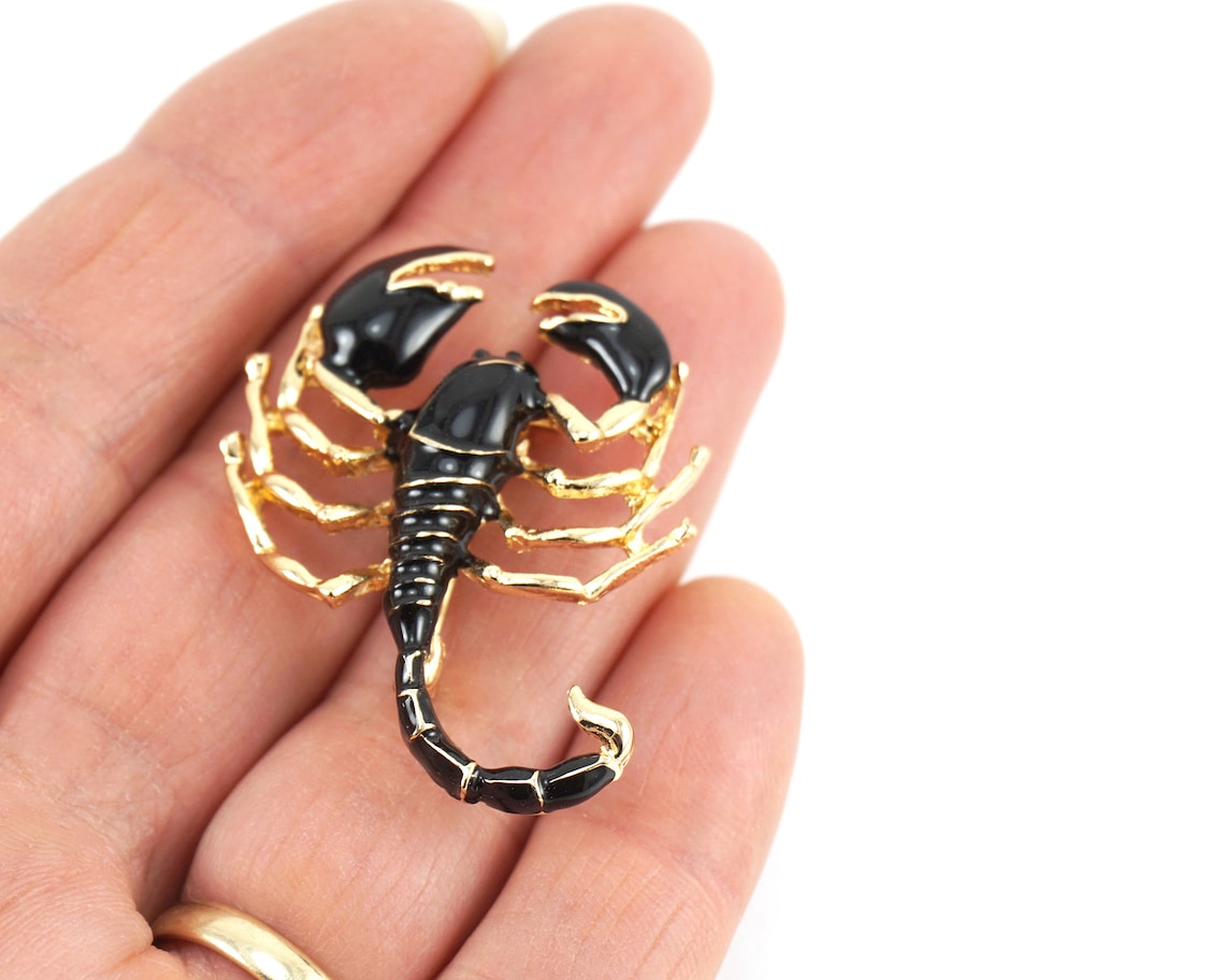 Creepy Scorpion Brooch Golden Scorpion Pin Black Enamel - Etsy