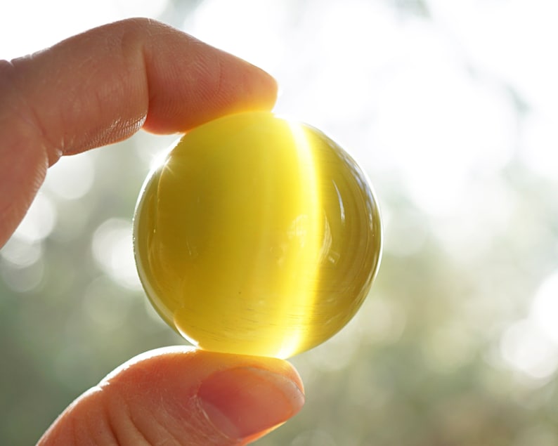 ON VACATION Yellow Cats Eye Marble Large Fiber Optic Crystal Ball Big ...