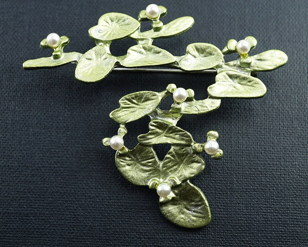 Floating Water Lilies Brooch, Green Leaf Brooch Small Pearls, Vintage ...