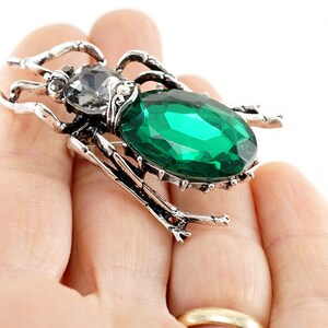 Large Emerald Green Crystal Bug Brooch, Big Vintage Beetle Pin, Insect ...