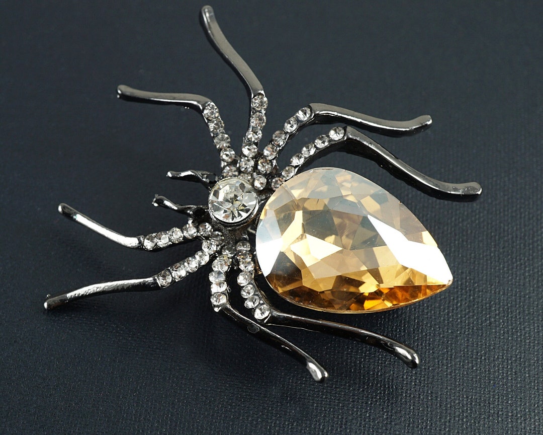 ON VACATION Elegant Spider Brooch, Large Black Spider Pin, Big ...