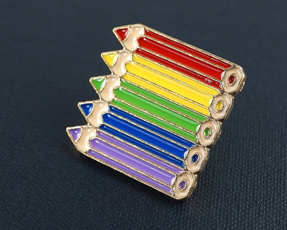 Rainbow Pencil Brooch, Colorful Button Brooch Pin, Ba… - Gem