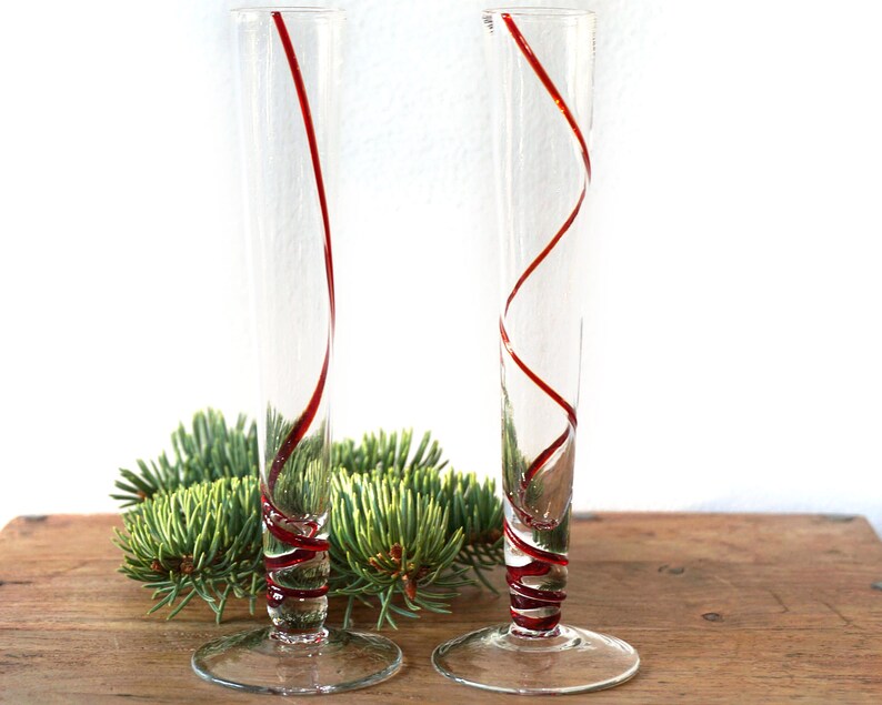 Hand Blown Glass Vase Red Spiral Ribbon Small Collectible - Etsy