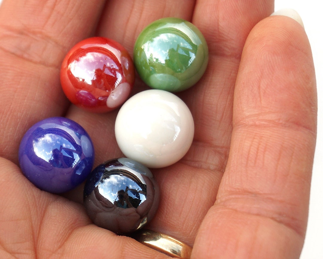 Vintage Czech Glass Marble, Iridescent Marble, Black White Red Blue ...