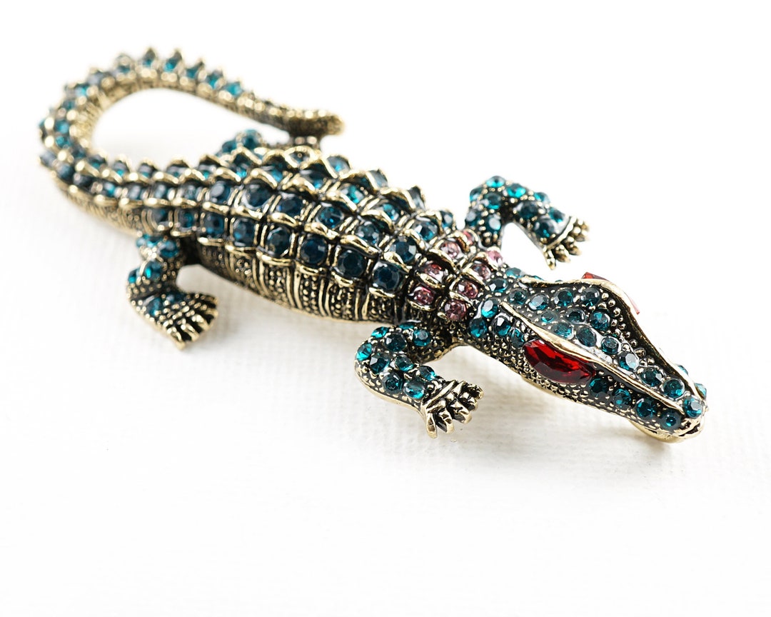 ON VACATION Large Alligator Brooch, Lizard Brooch, Teal Green ...