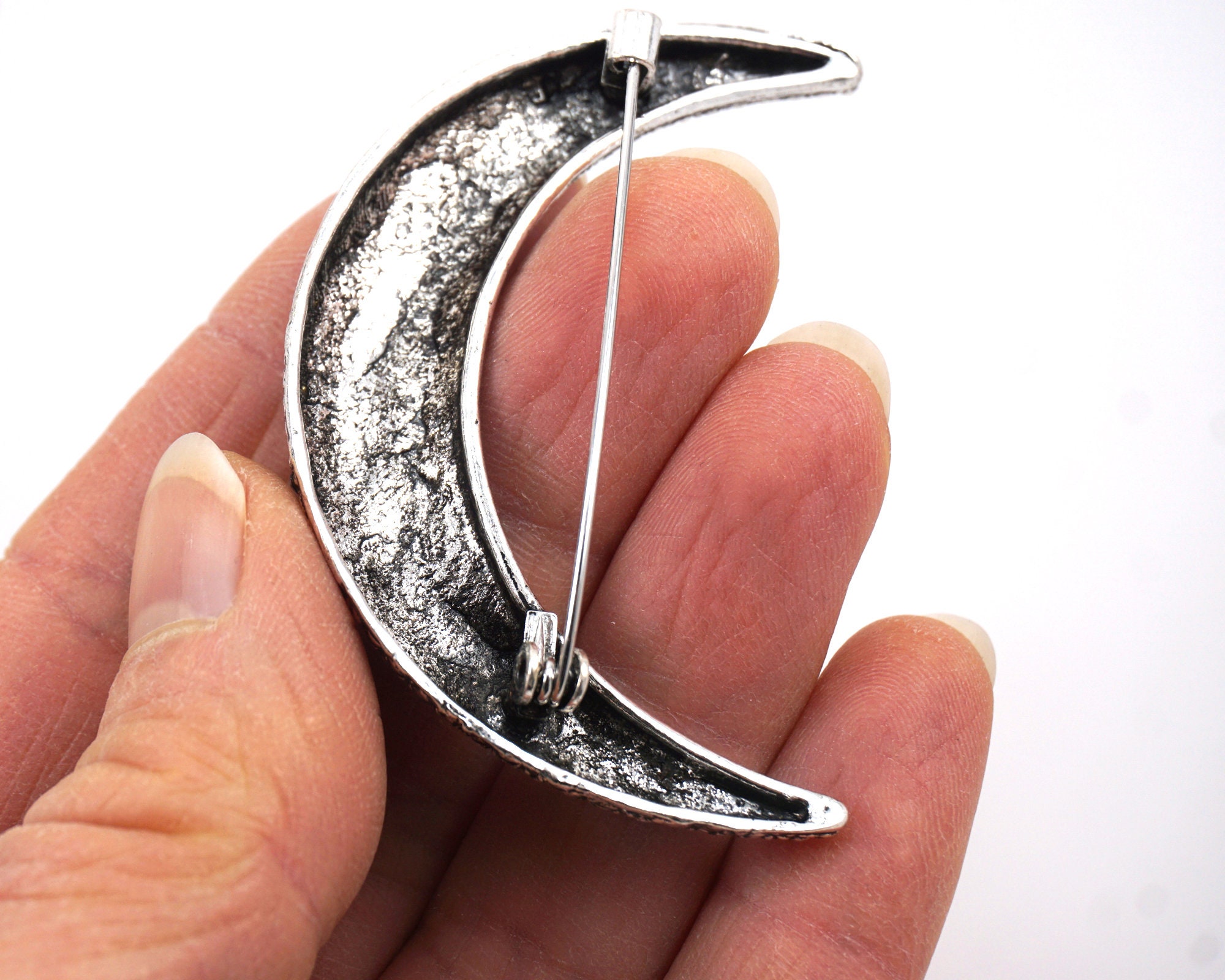 ON VACATION Large Crescent Moon Brooch, Vintage Sparkling Crystal ...