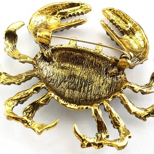 Large Blue Crab Brooch, Many Tiny Rhinestones, Gold Crab Pin, Marine ...