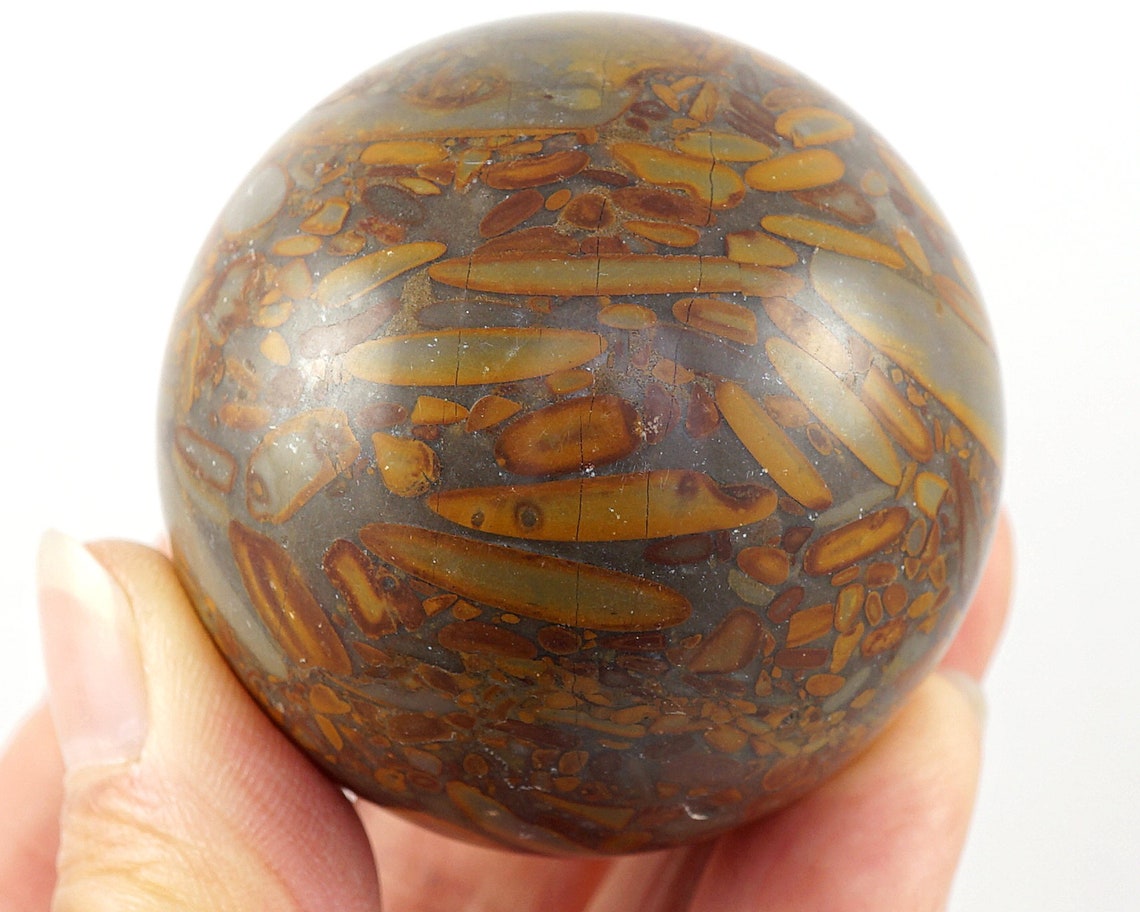 Large Natural Brown Bamboo Leaf Jasper 50mm Stone Sphere Ball Big Marble Collectors Mineral Ball ...