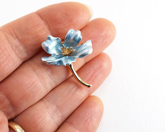Tiny Blue Flower Brooch Pin, Small Gold Flower Enamel… - Gem