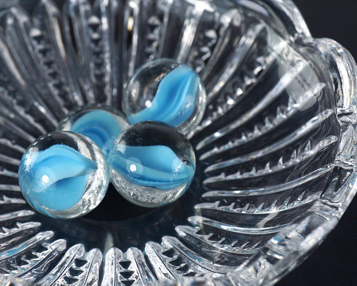 Vintage Vitro Agate Glass Marble, Clear With Light Blue Vane Marble 5/8 ...