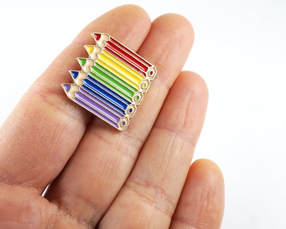 Rainbow Pencil Brooch, Colorful Button Brooch Pin, Ba… - Gem