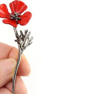 Red Poppy Brooch, Red Flower Brooch, Antique Brooch, Enamel Flower ...