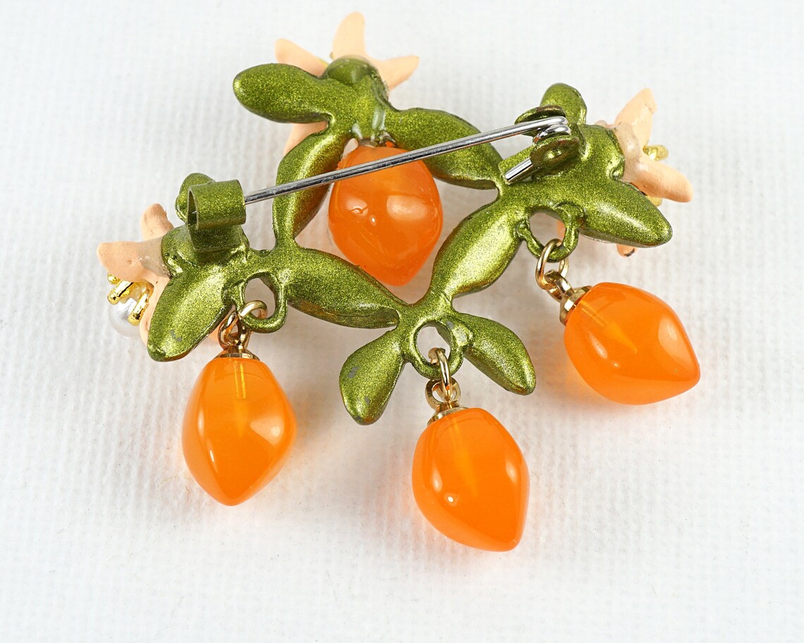 Exquisite Orange Fruit Berries Brooch Metallic Green Plant - Etsy
