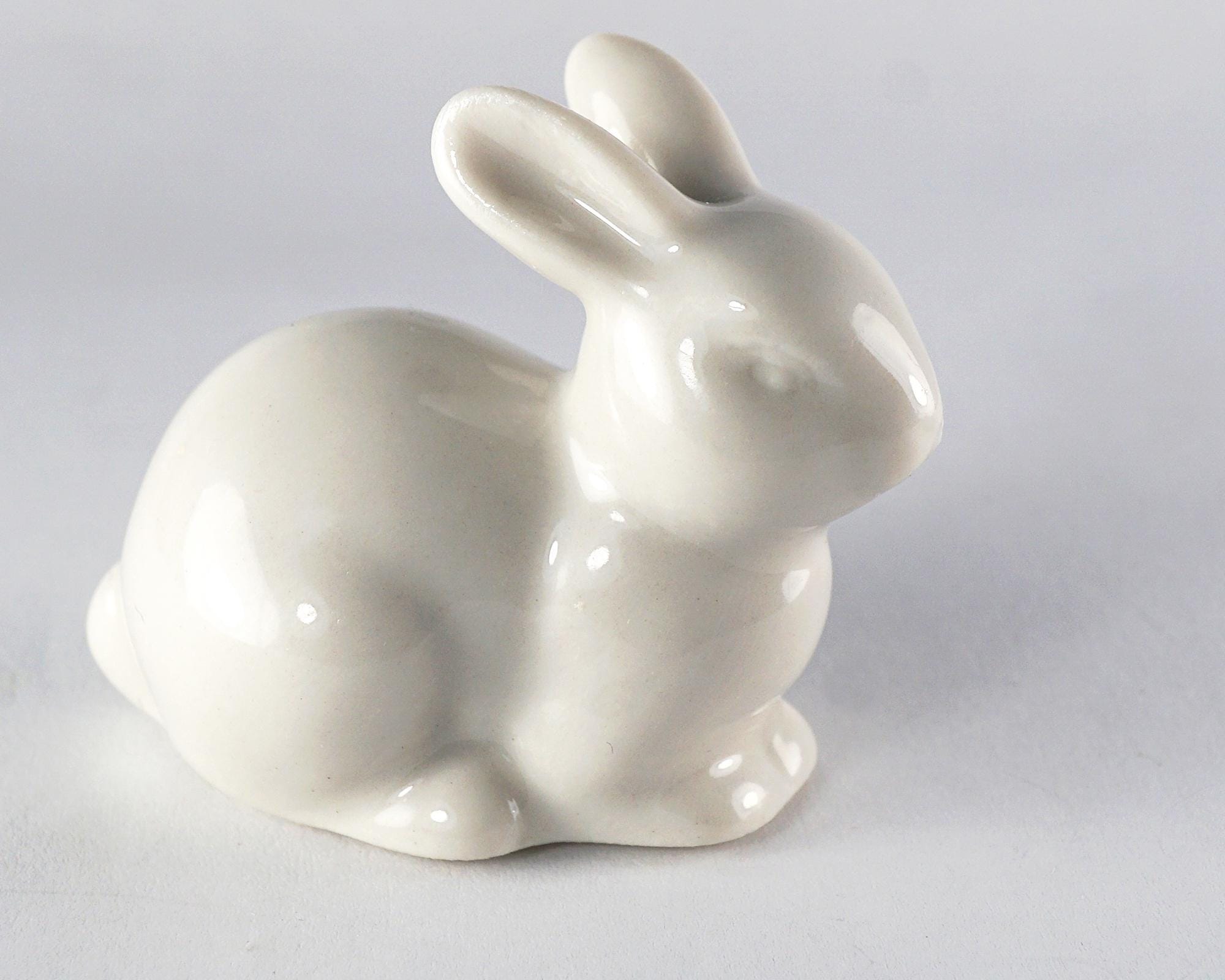 Tiny White Ceramic Rabbit Figurine, Small Bunny Collectible Animal ...