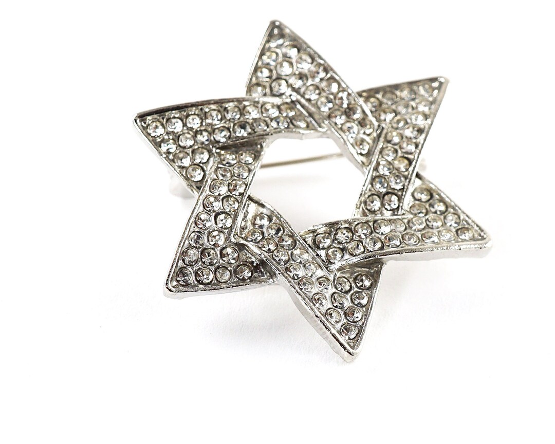 Broche de estrela de seis pontas, prata ou ouro, broche com pequenos ...