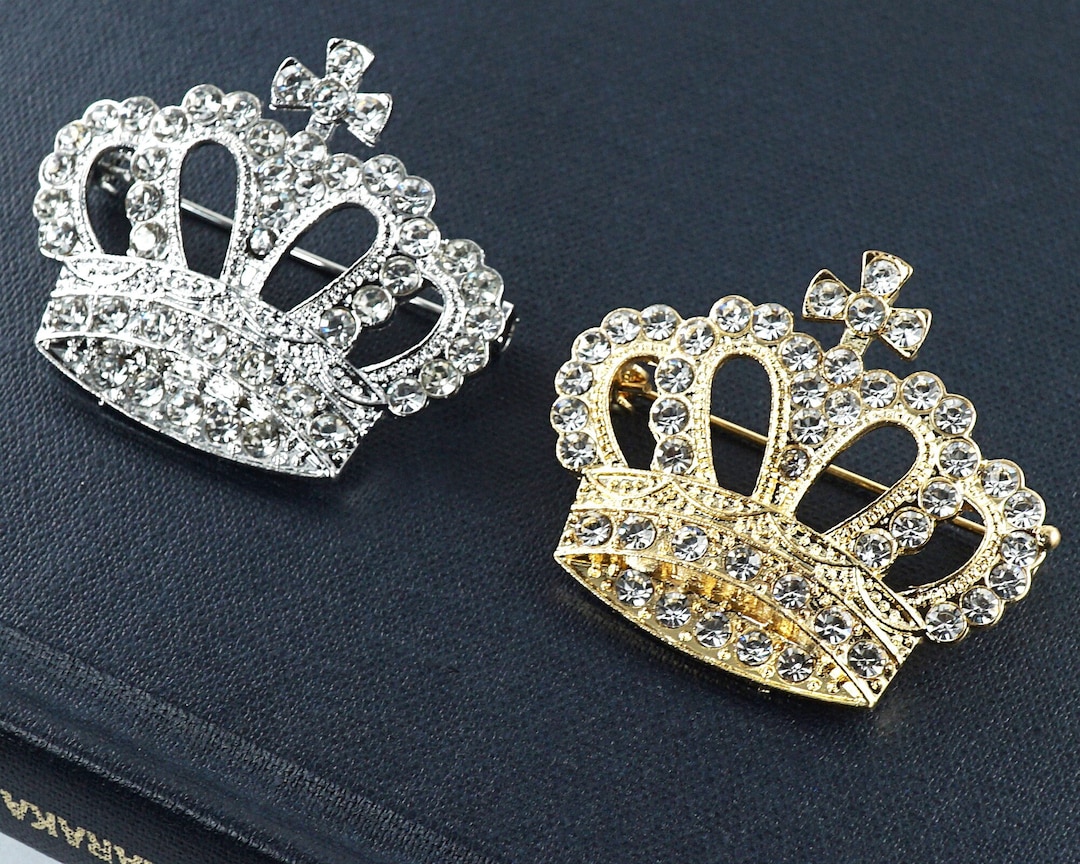 Silver or Gold Royal Crown Brooch Crystal Rhinestone Princess - Etsy
