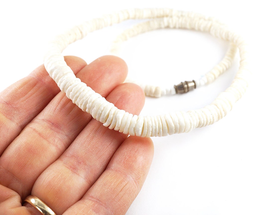 Natural White Shell Necklace, Heishi Stacked Gradual Shell Beads, Beach ...
